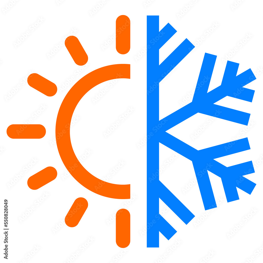 Símbolo frío y calor. Logo climatización. Icono aislado copo de nieve y ...