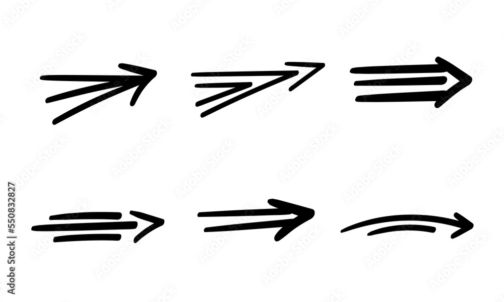 Arrows set. Hand drawn direction indicator elements. Simple doodle ...