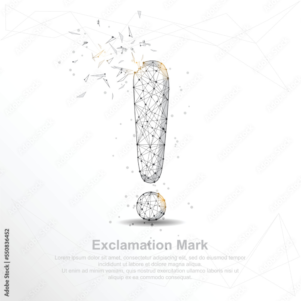 Exclamation mark shape line and composition digitally drawn low poly ...
