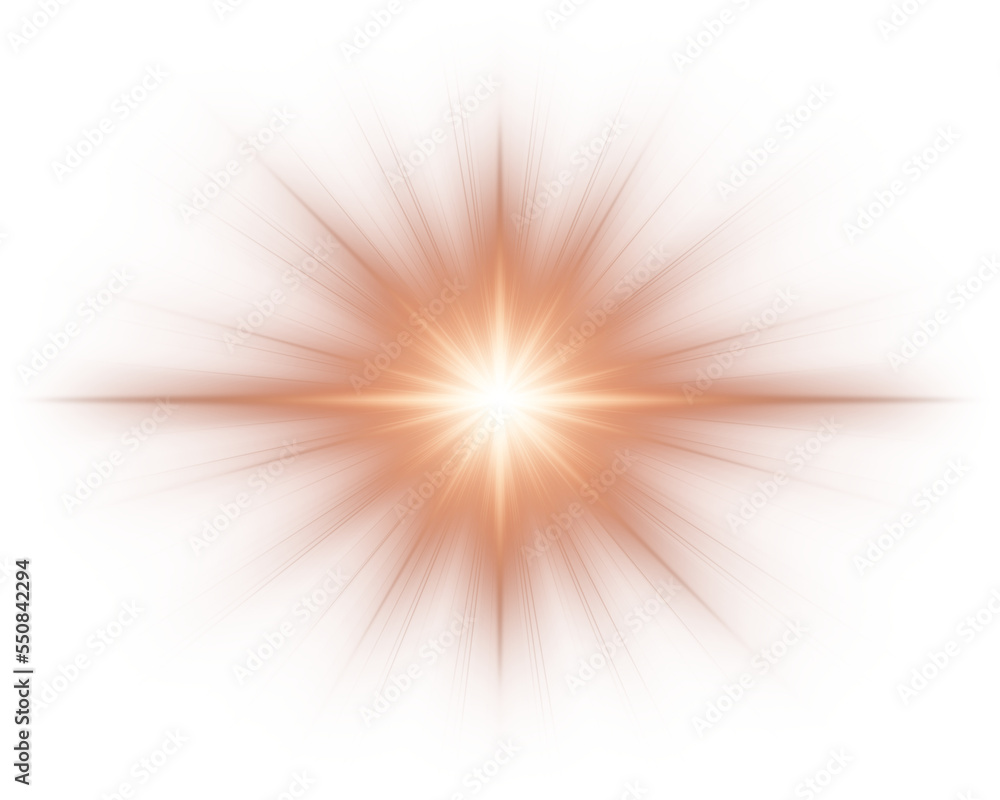 Lens flare effect with many fine light rays isolated on empty ...