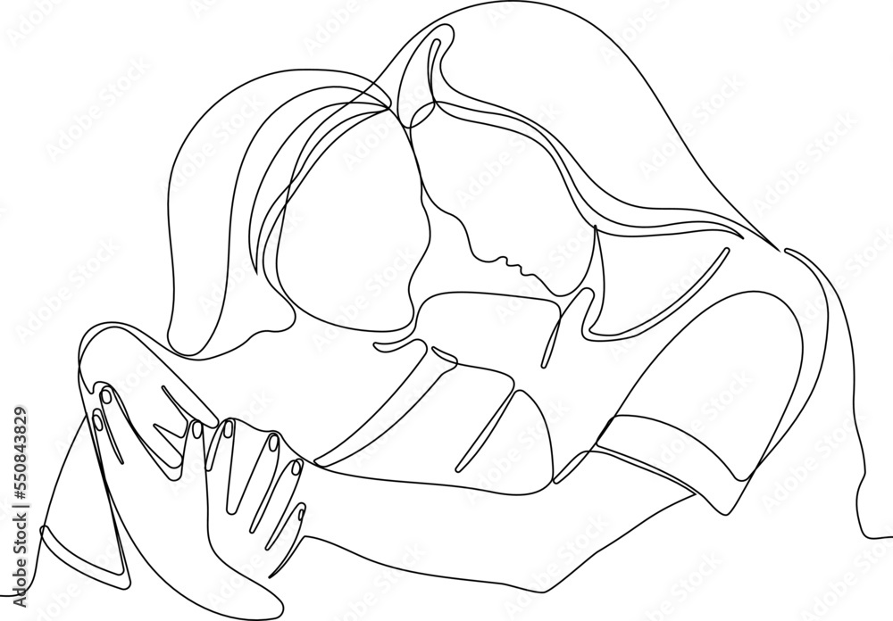 one line drawing of hugging couple vector minimalism. Single hand drawn ...