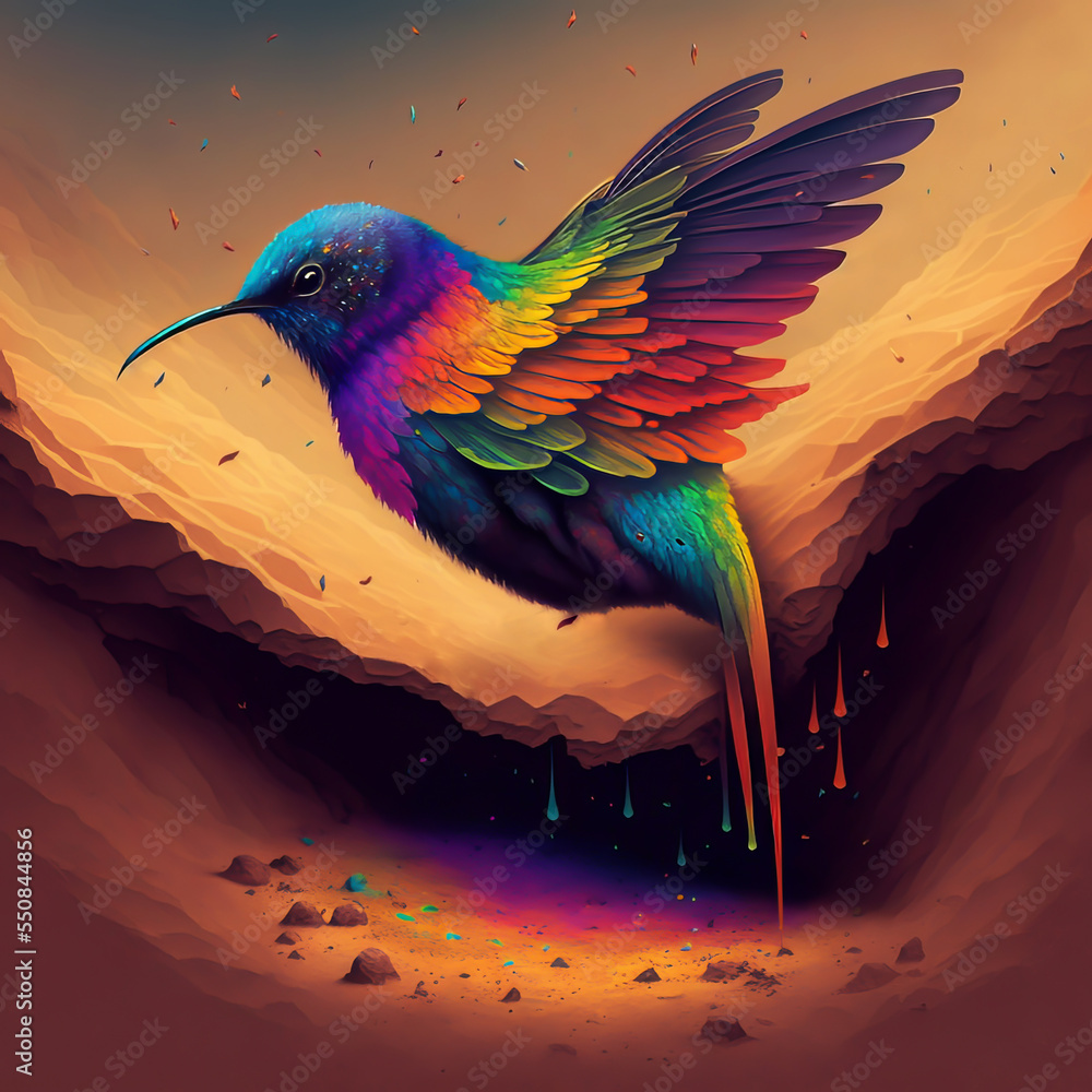 Magic Calibri bird with colorful glowing feathers. Generative AI fairy ...