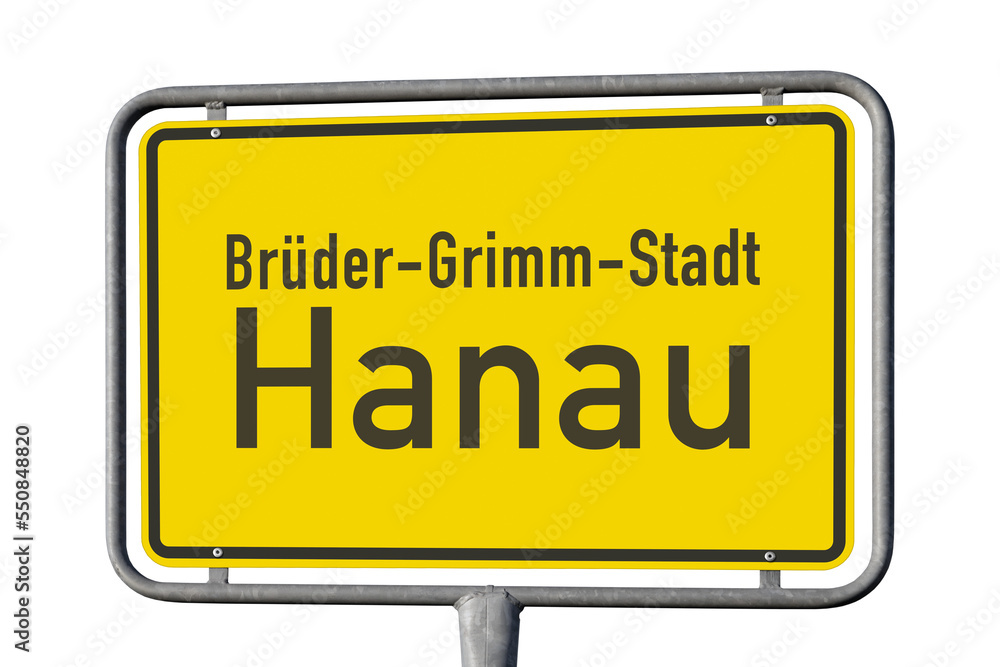 Ortstafel, Brüder-Grimm-Stadt, Hanau, freigestellt als PNG, (Symbolbild ...