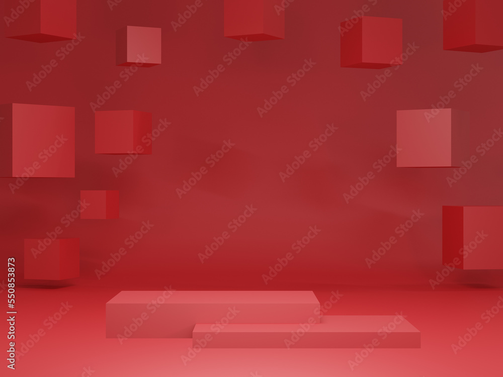Abstract scene background. Rectangle podium on red background. Product ...