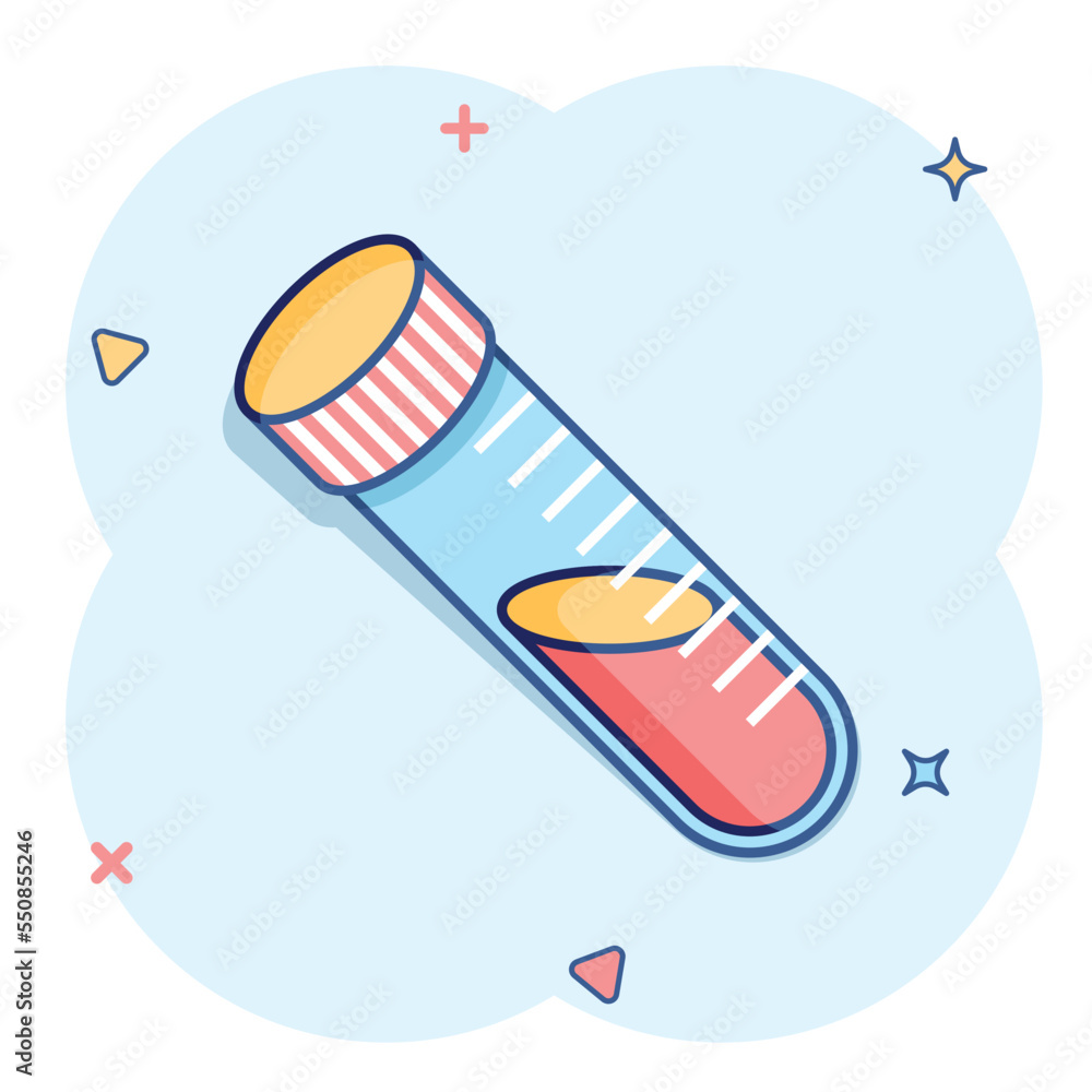 Blood in test tube icon in comic style. Laboratory flask cartoon vector ...