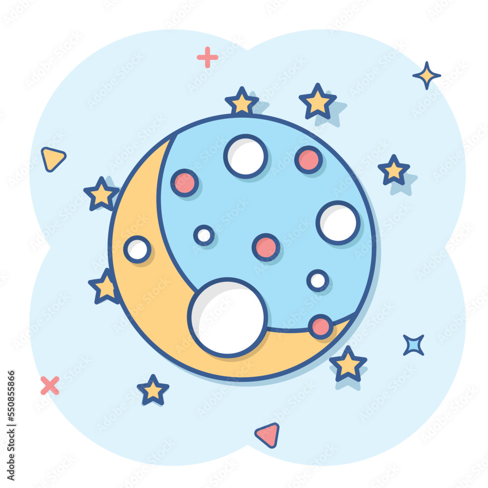 Planet in space in comic style. Moon and stars cartoon vector ...