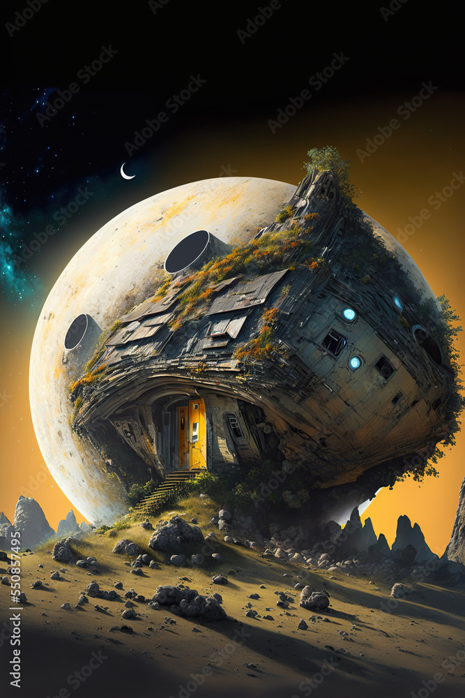 Futuristic house on alien planet, space expansion concept, cosmic ...