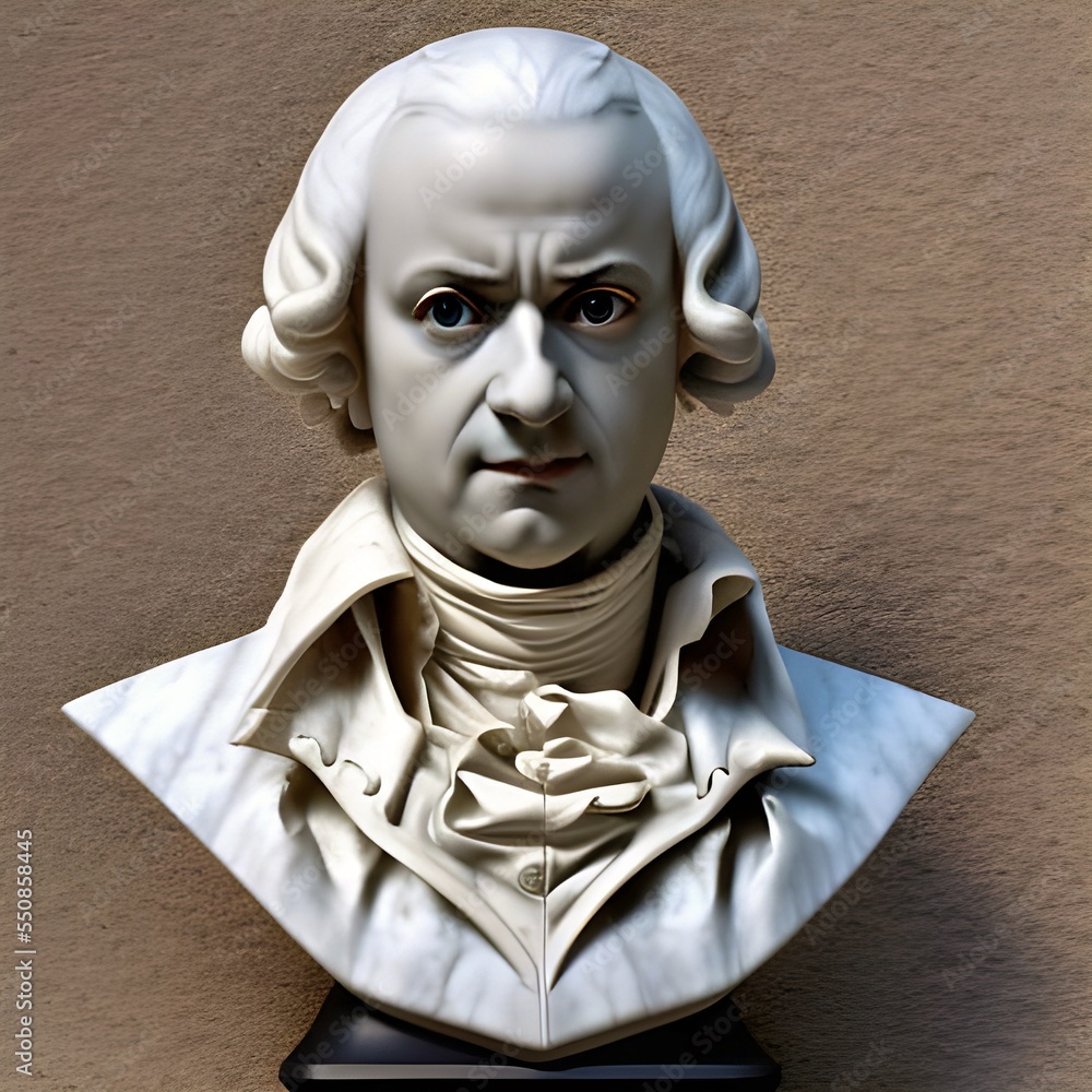 3D illustration marble bust of the classical musician Wolfgang Amadeus Mozart. Mozart, the ...