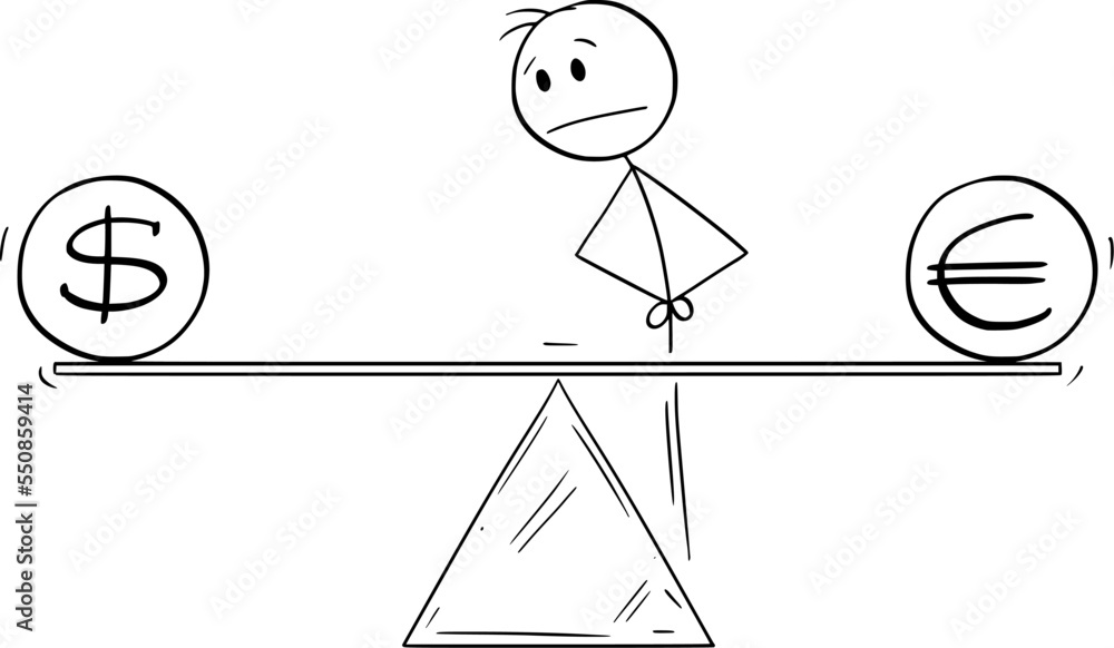 Euro and Dollar Parity , Vector Cartoon Stick Figure Illustration Stock ...