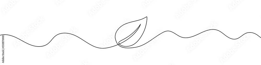 Continuous line drawing of leaf. Leaf one line background. One line ...