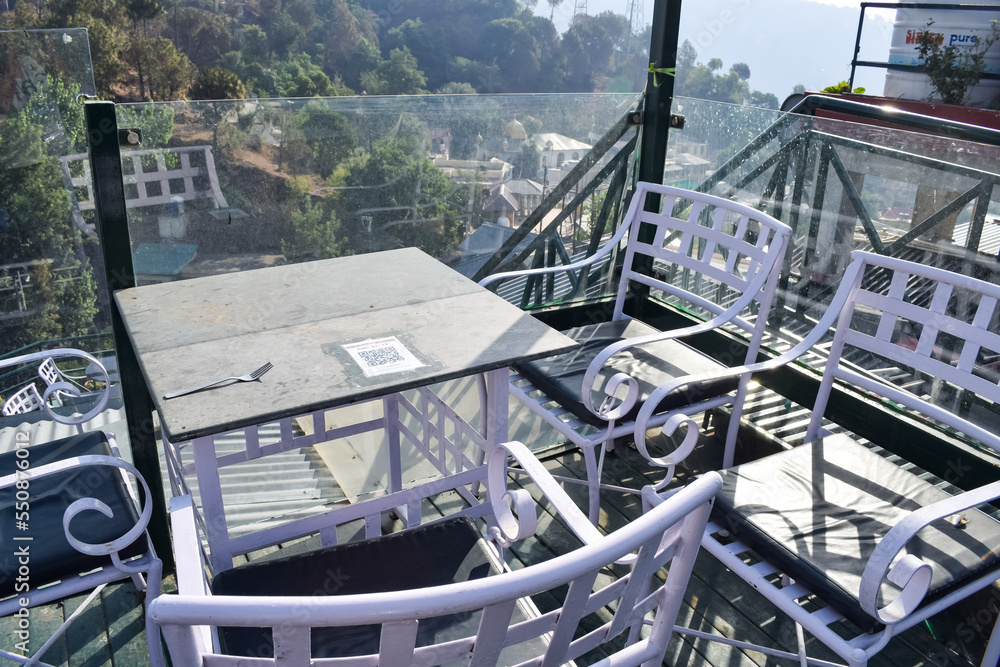 Early morning view of Modern rooftop restaurant at Kasauli, Himachal ...