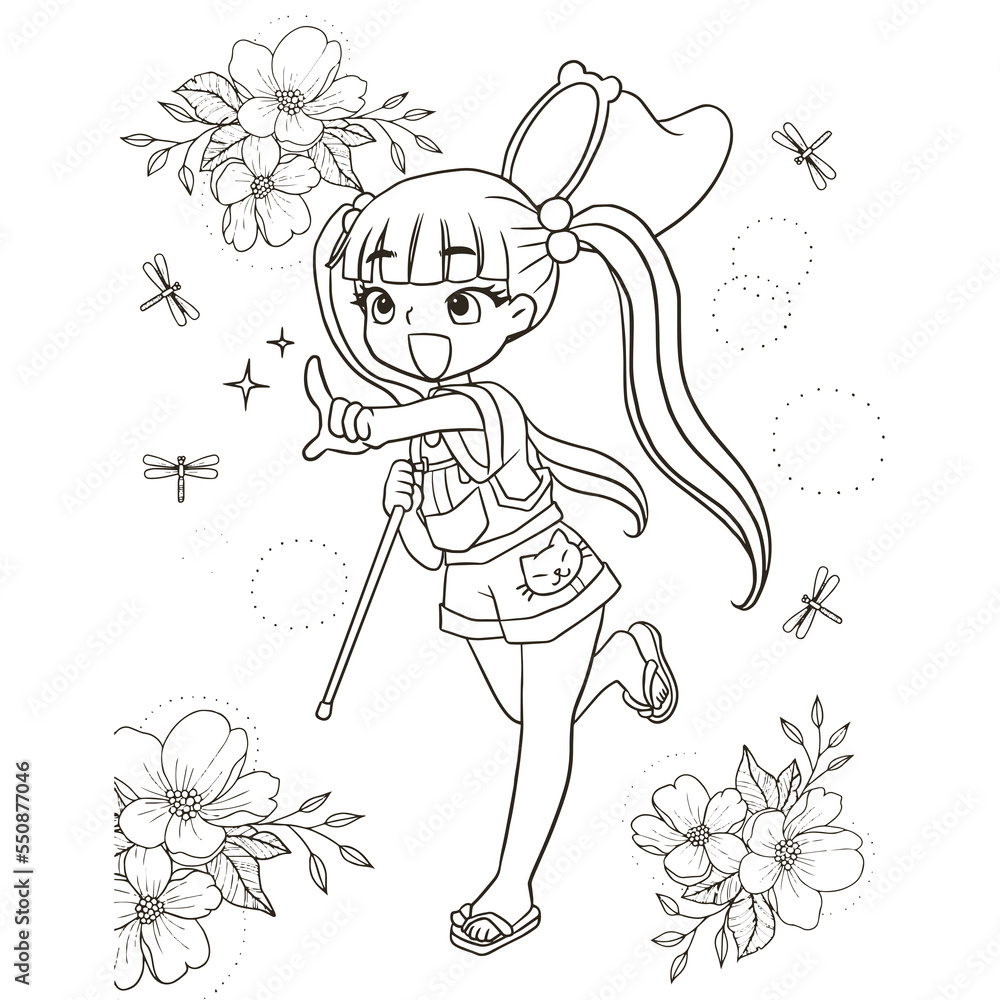 girl running cartoon doodle kawaii anime coloring page cute ...
