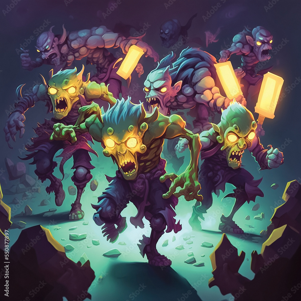 Monsters attack, angry zombies, cartoon characters Stock Illustration ...