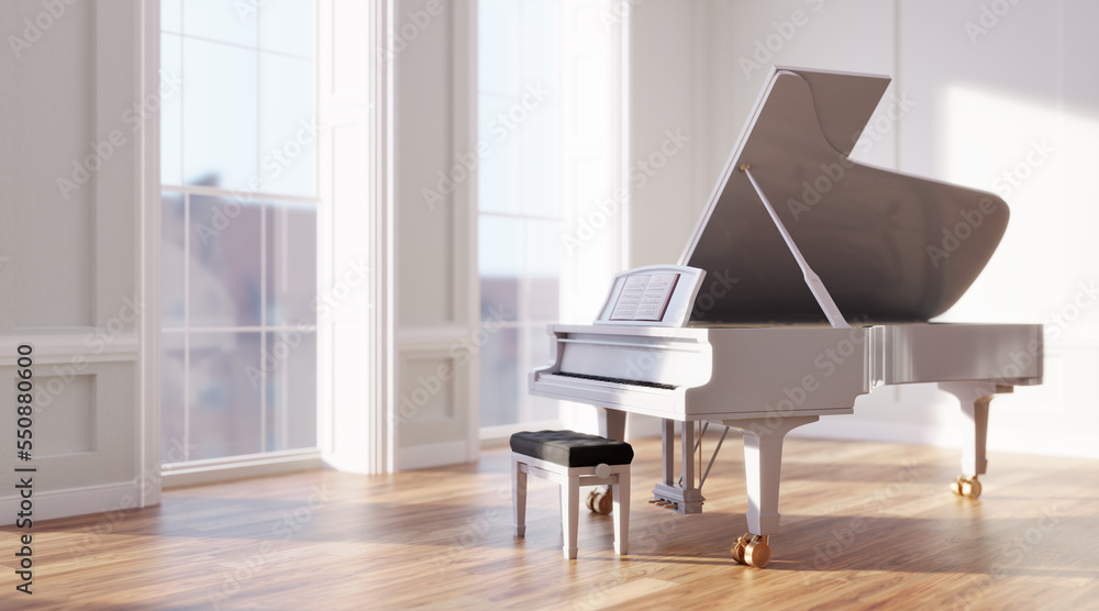 Classic grand piano in classical style room interior Stock Illustration ...