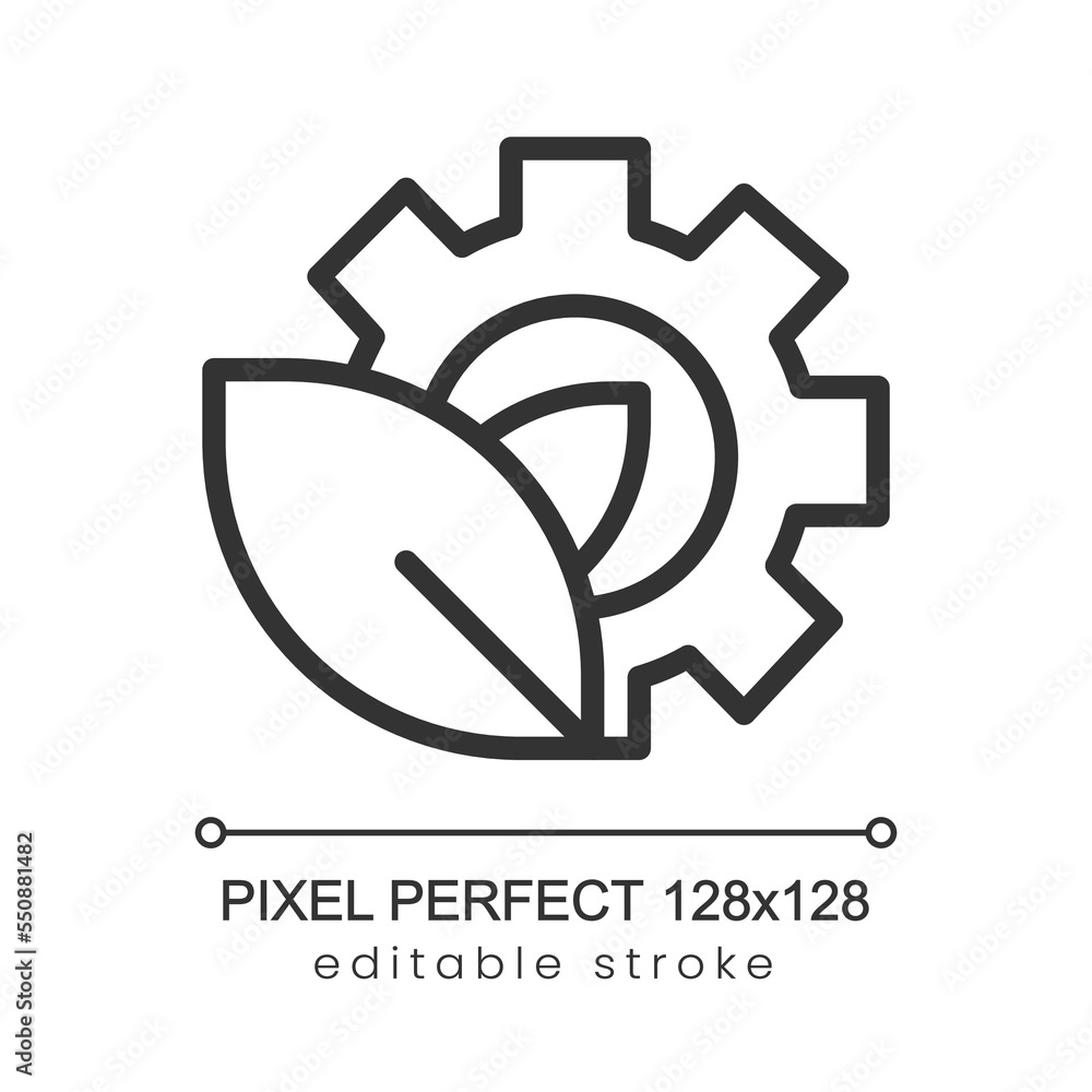 Ecology setting pixel perfect linear icon. Environmental friendly technology. Sustainable ...