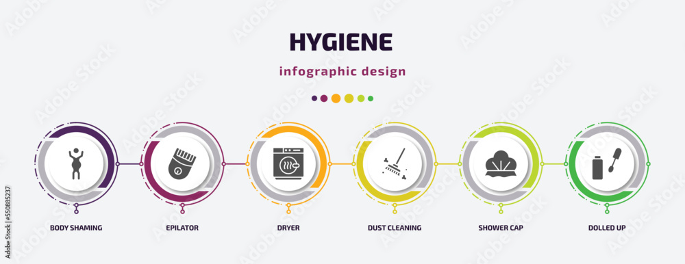 hygiene infographic element with filled icons and 6 step or option ...