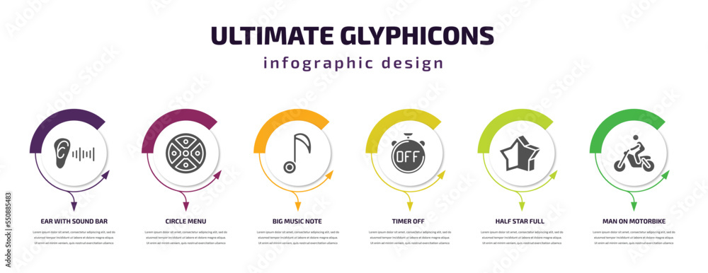 ultimate glyphicons infographic element with filled icons and 6 step or ...
