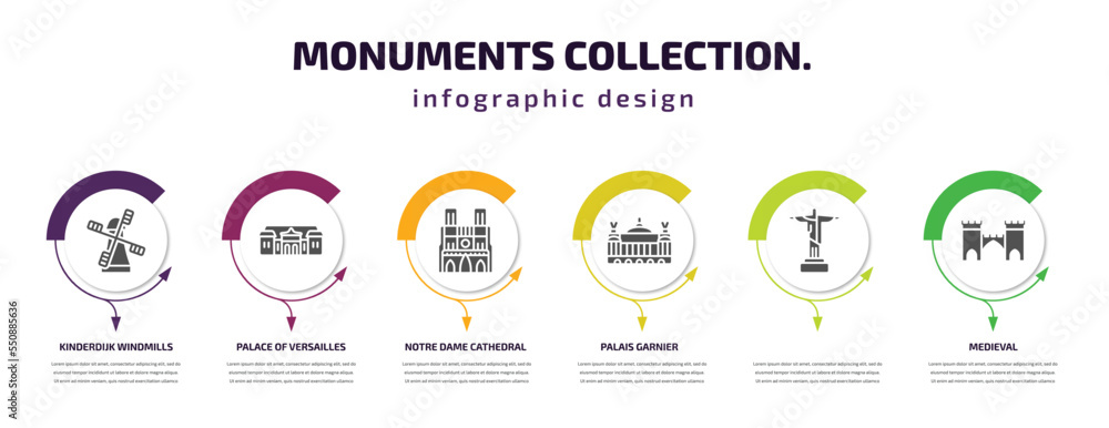 Vetor de monuments collection. infographic element with filled icons ...