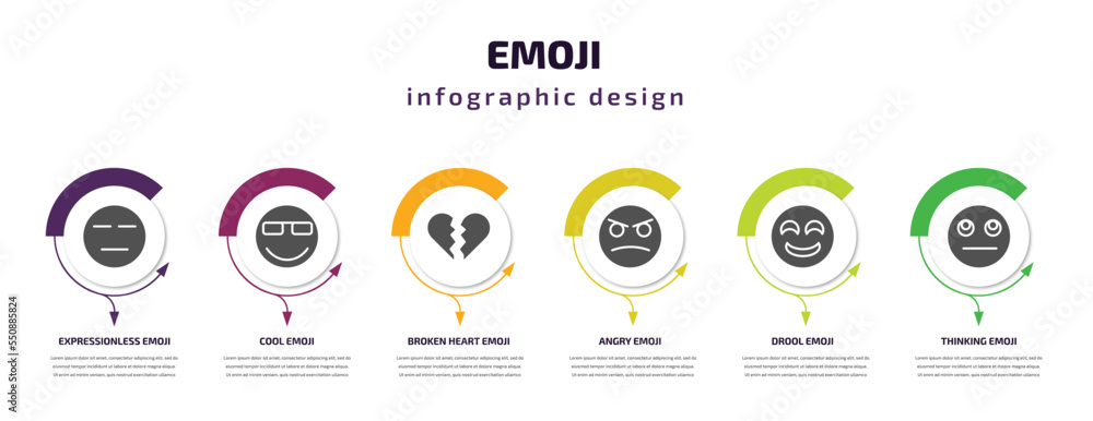 emoji infographic element with filled icons and 6 step or option. emoji ...