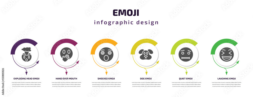 emoji infographic element with filled icons and 6 step or option. emoji ...