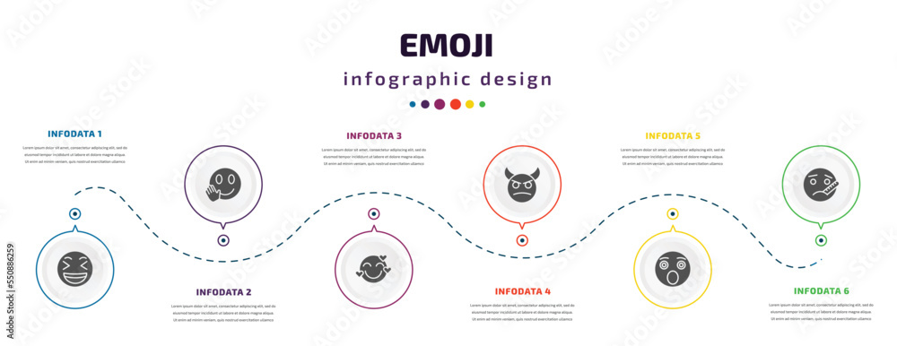 emoji infographic element with filled icons and 6 step or option. emoji ...