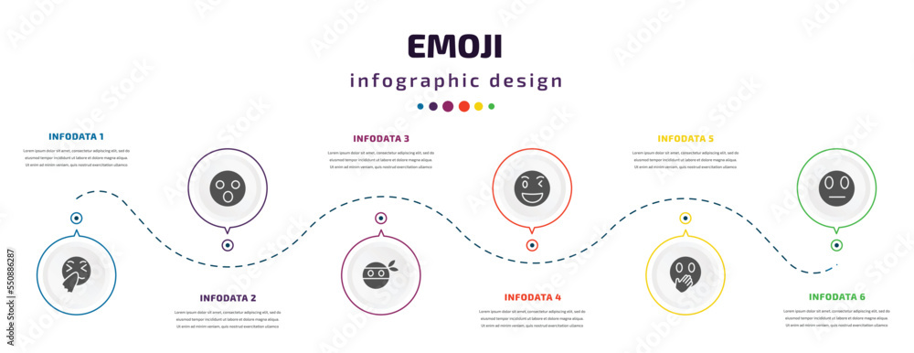 emoji infographic element with filled icons and 6 step or option. emoji ...