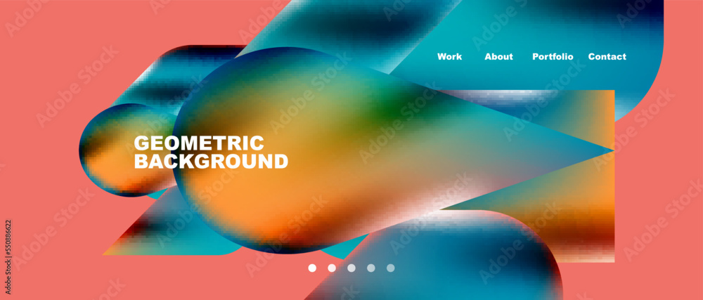 Glassmorphism landing page background template. Colorful glass shapes ...