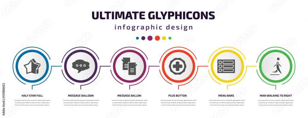 ultimate glyphicons infographic element with filled icons and 6 step or option. ultimate ...