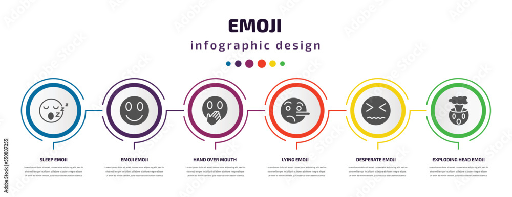 emoji infographic element with filled icons and 6 step or option. emoji ...