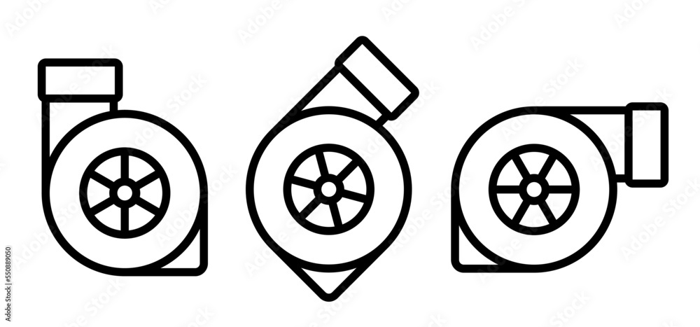 Turbocharger icon set. A set of turbines. Flat black icons. Vector ...