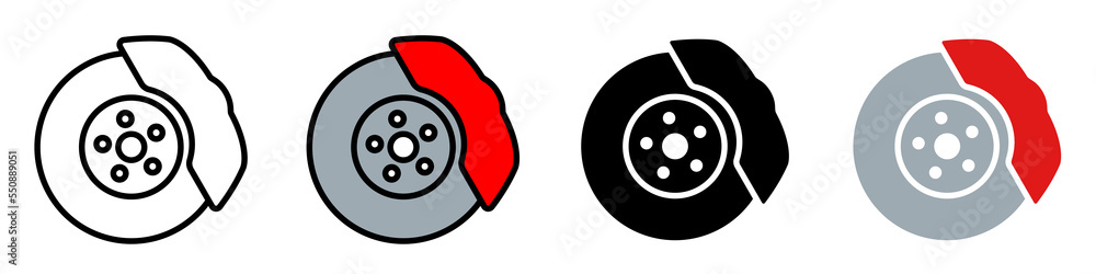 The braking system of a car. Brake disc and pad. Vector clipart set ...