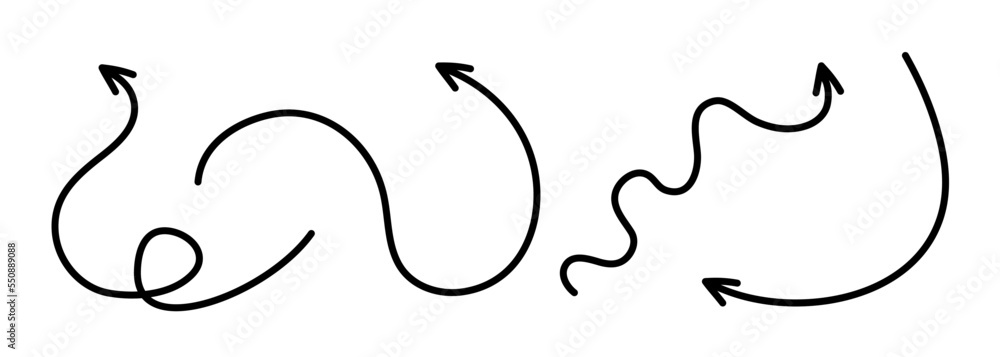 Black curly arrows isolated on a white background. Arrows of various ...