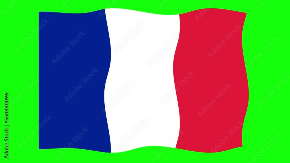 France Waving Flag 2D Animation on Green Screen Background. Looping ...