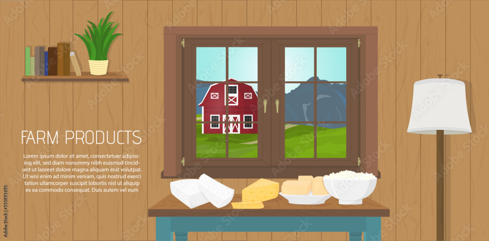 Beautiful vector illustration of natural organic dairy food inside ...