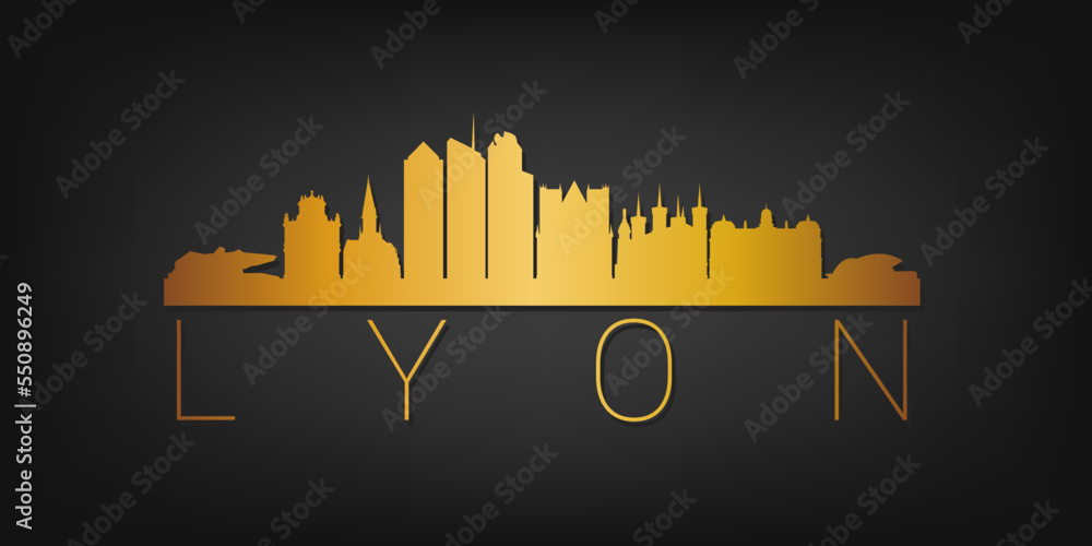 Lyon, France Gold Skyline City Silhouette Vector. Golden Design Luxury ...