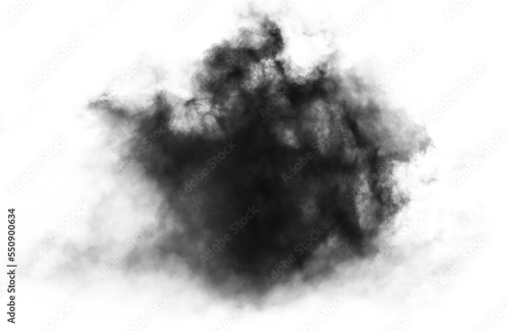 Abstract black puffs of smoke swirl overlay on transparent background ...