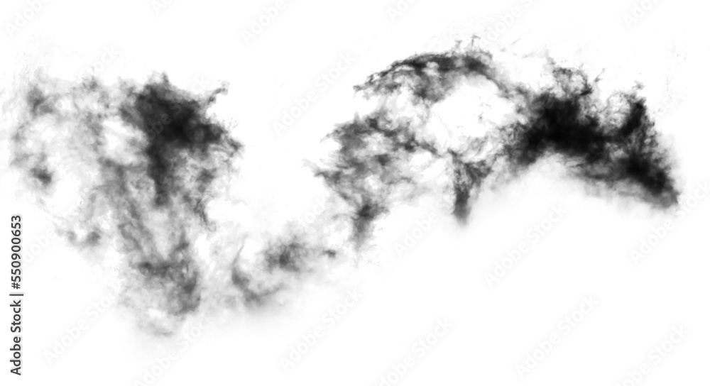 Abstract black puffs of smoke swirl overlay on transparent background ...