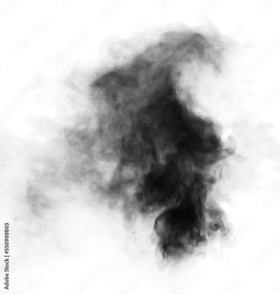 Abstract black puffs of smoke swirl overlay on transparent background ...