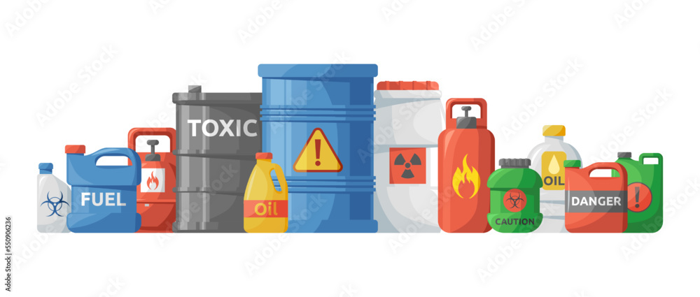 Chemical toxic hazards. Radioactive substance. Flammable and explosive ...