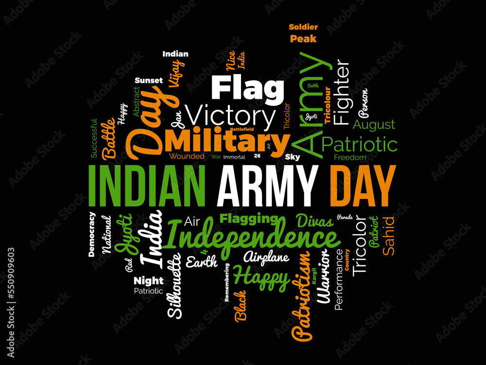 Indian Army Day word cloud background. Military awareness Vector ...