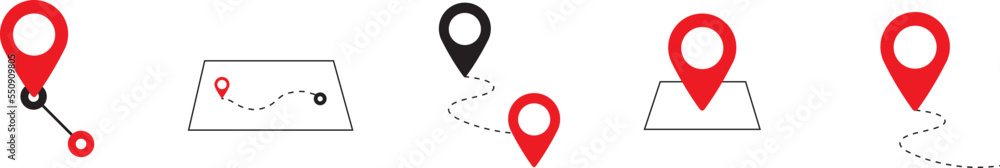Location pin map line icon set. Compass, map, distance, direction ...