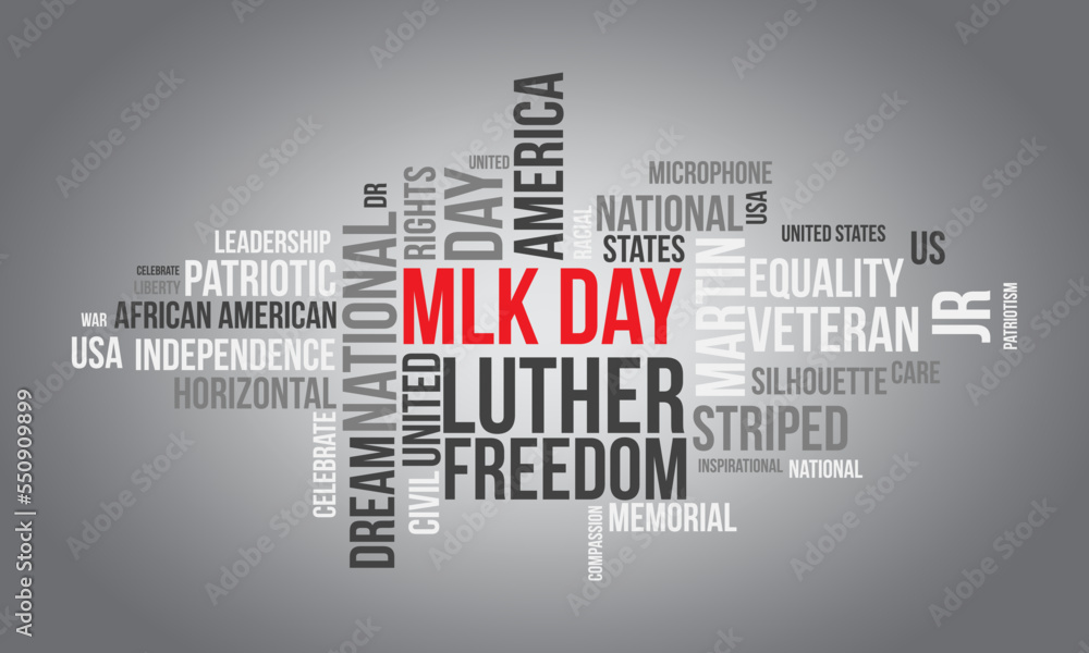 Mlk Day word cloud background. Historical awareness Vector illustration ...