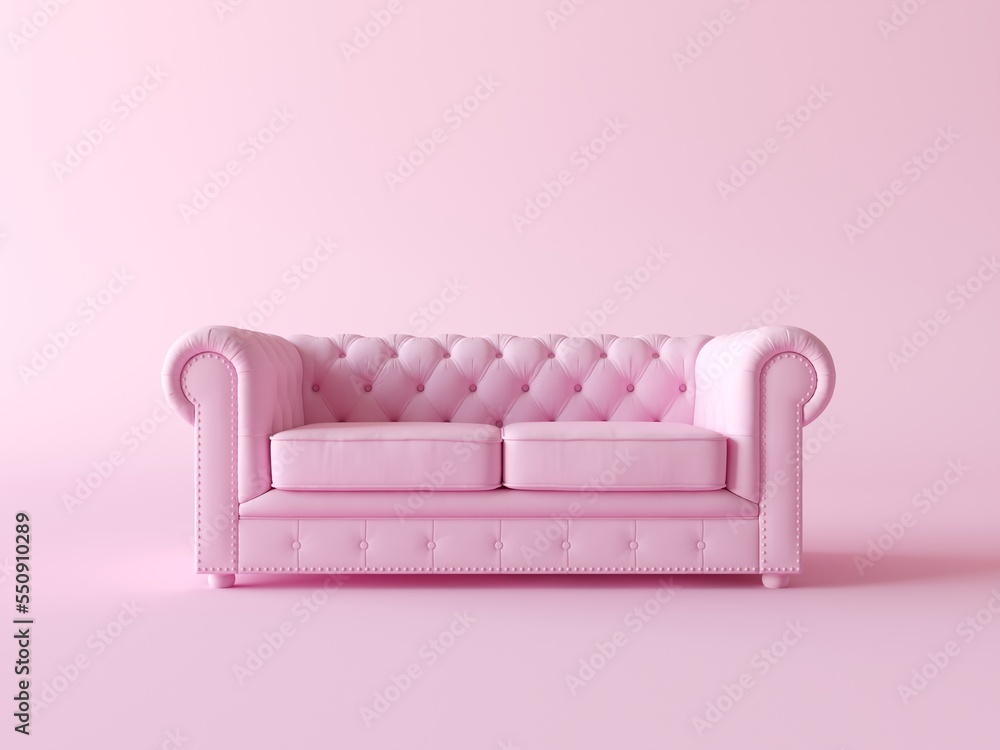 Modern sofa in pink living room. Minimal style concept. pastel color ...