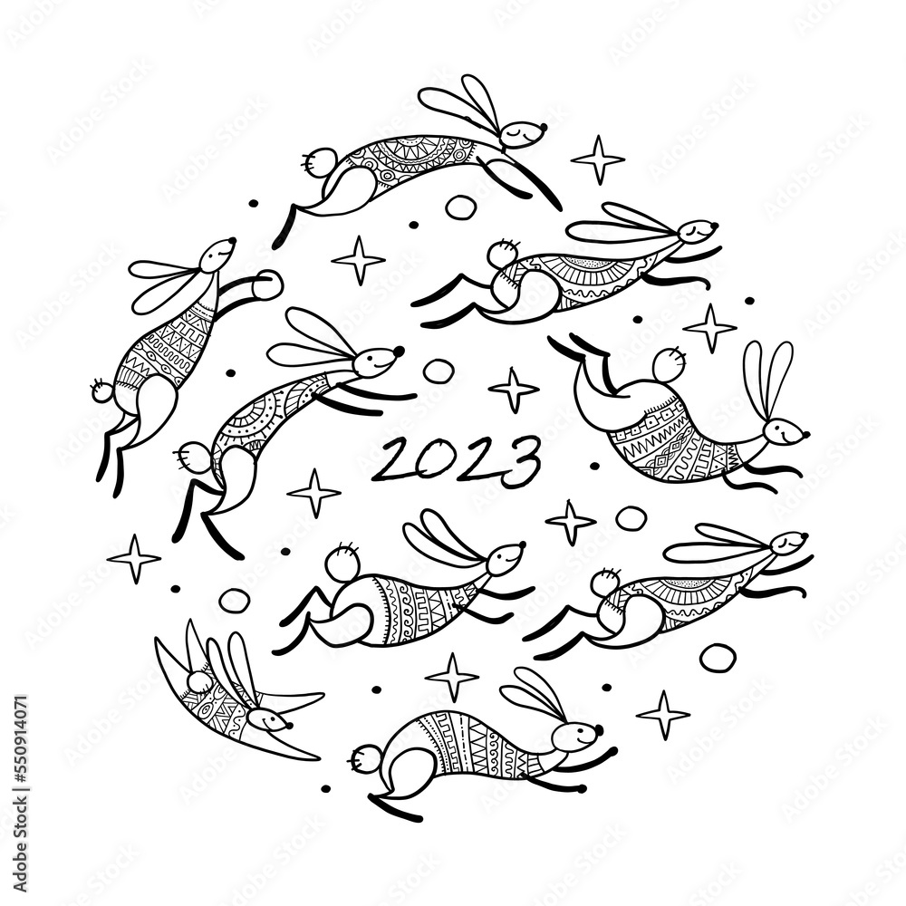 Happy chinese new year 2023 of the rabbit zodiac sign. Greeting card ...