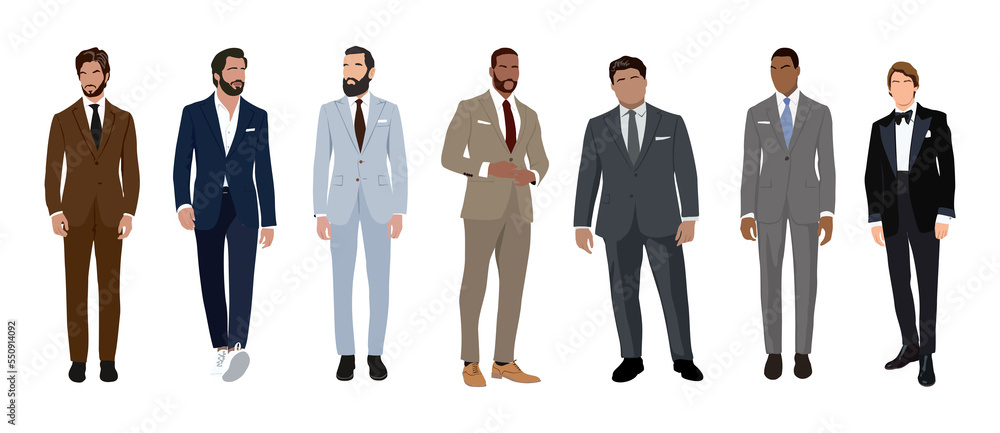 Set of different businessman characters in formal or black tie outfits ...