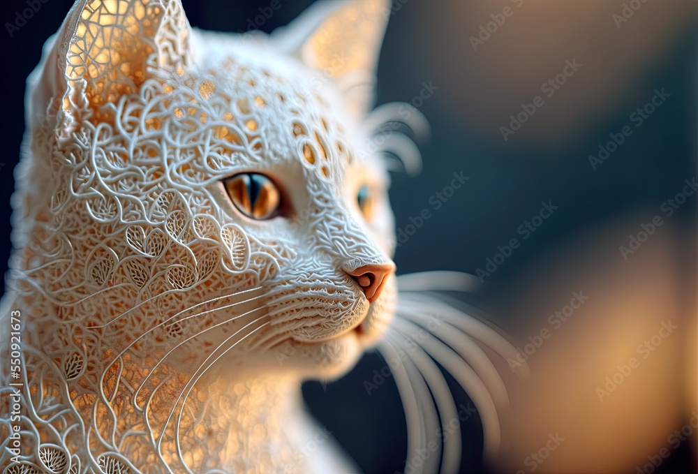 Luxury lace cat in white with some sequins, beautiful kitty, close-up ...