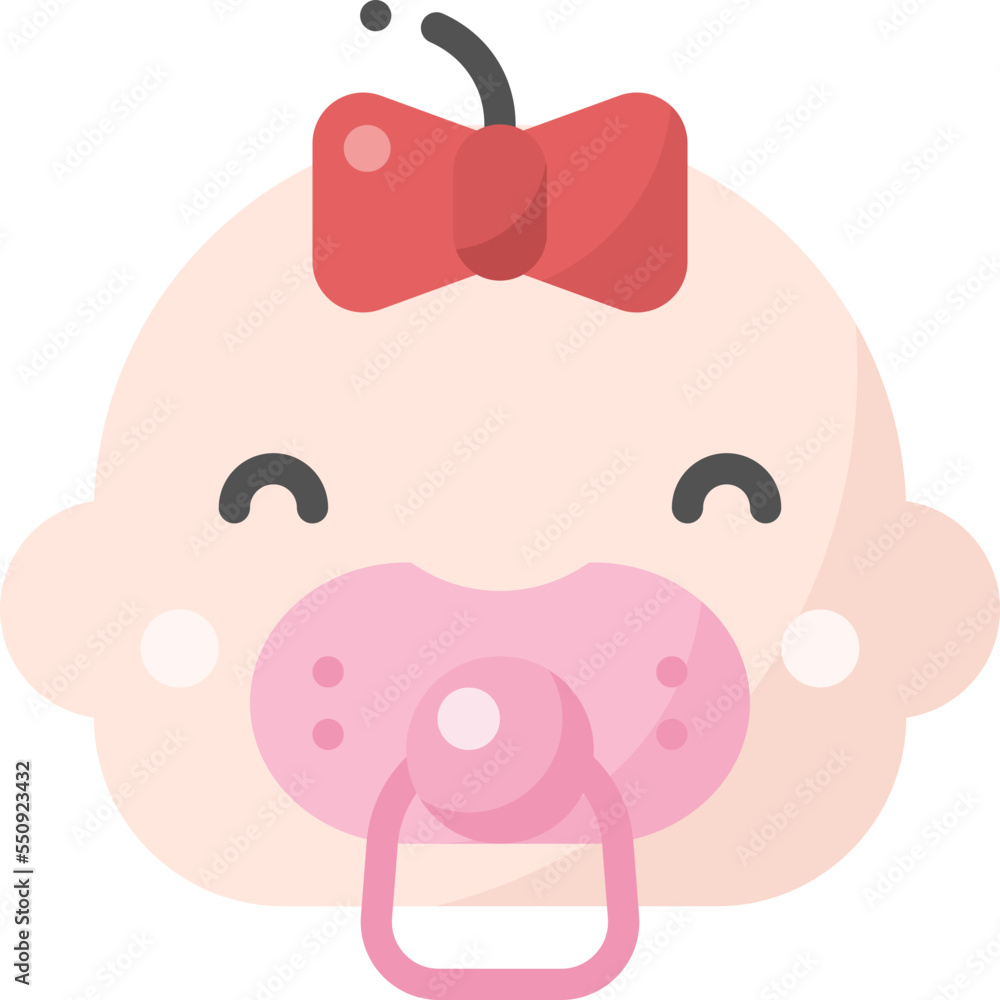 Baby Girl Kid Child Children With Pacifier Smiley Emoticon Face Flat ...