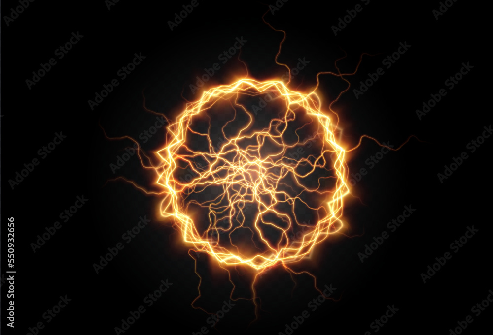 Vetor de Powerful ball lightning gold png. A strong electric charge of ...