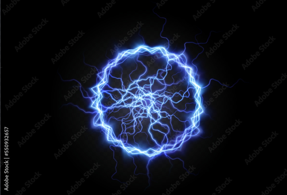 Powerful ball lightning blue png. A strong electric neon charge of ...