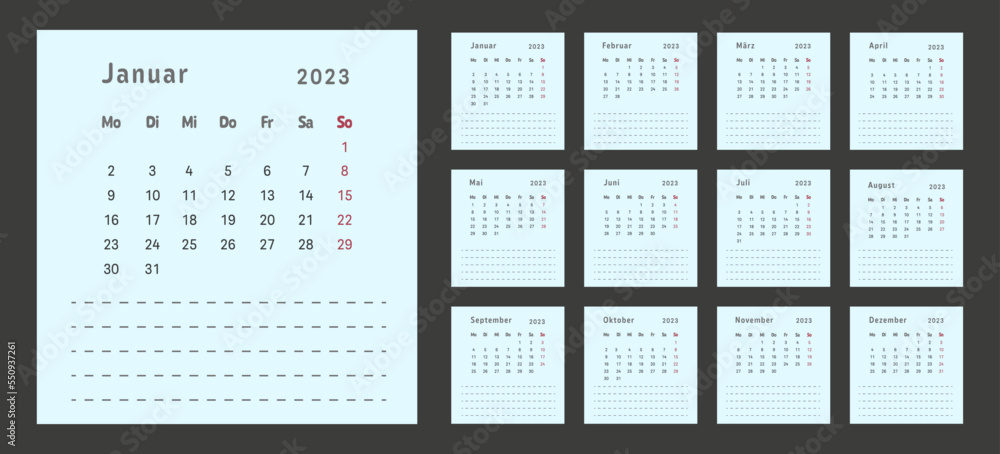 2023 calendar vector design template, simple and clean design. Calendar ...